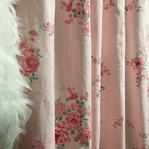 Modern Vintage Pink Large Floral Pattern Washed Linen Cotton Curtains ...