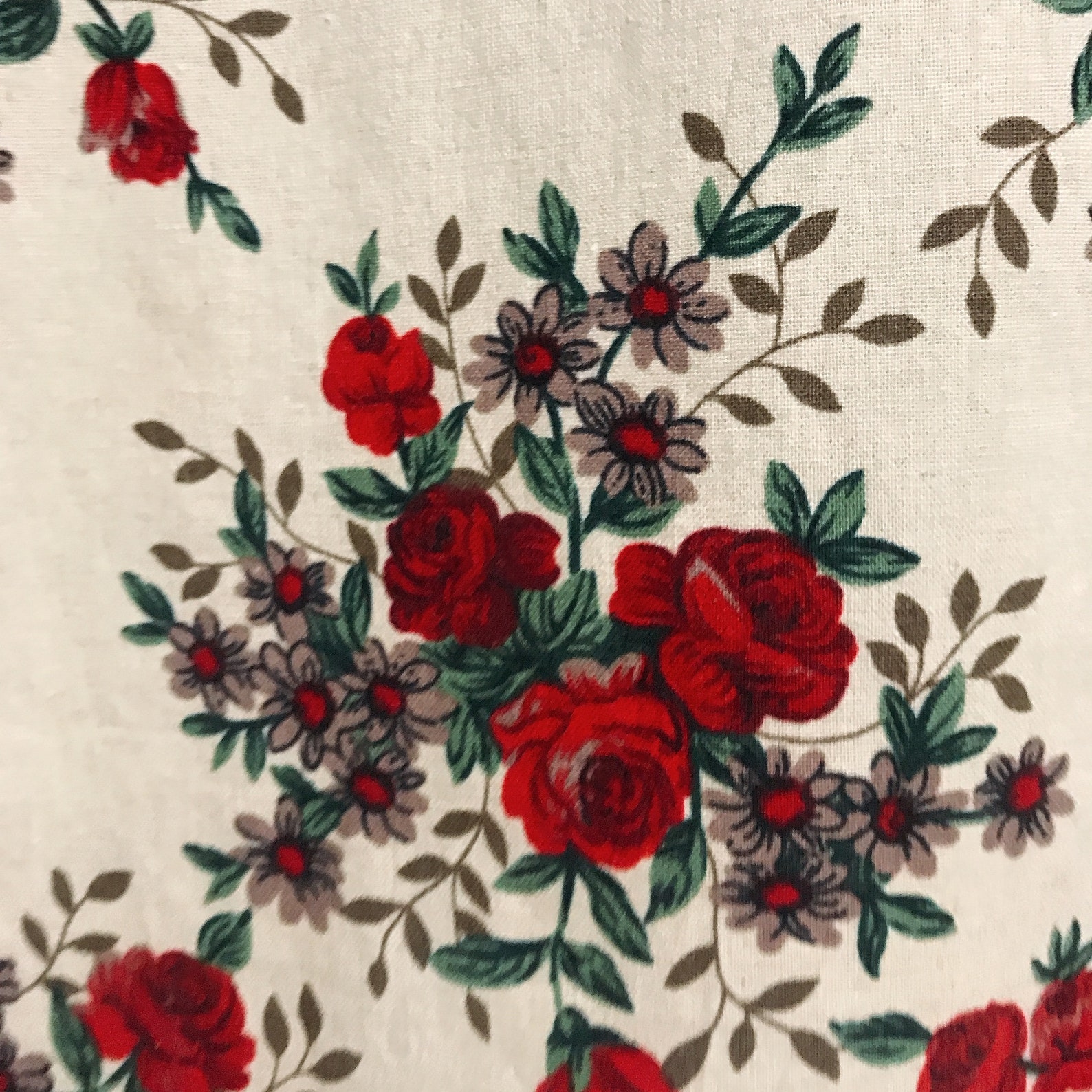 Modern Vintage Dark Red Floral Pattern Washed Linen Cotton - Etsy