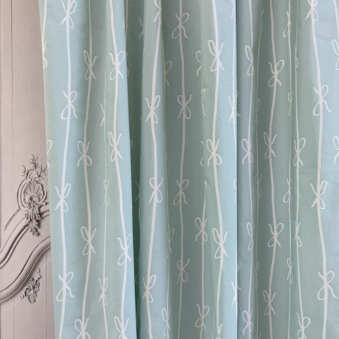 Modern Vintage White Ribbon Pattern Print Washed Cotton Curtain Mint ...