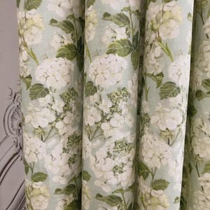 Modern Vintage Light Grey Hydrangea Print Washed Linen Cotton Curtain ...