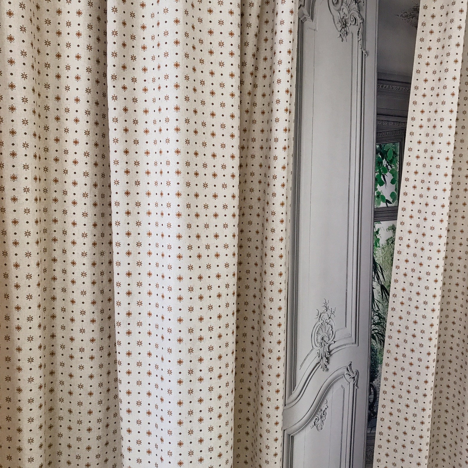 Modern Vintage Copper Brown Circles Pattern Linen Cotton Curtain ...