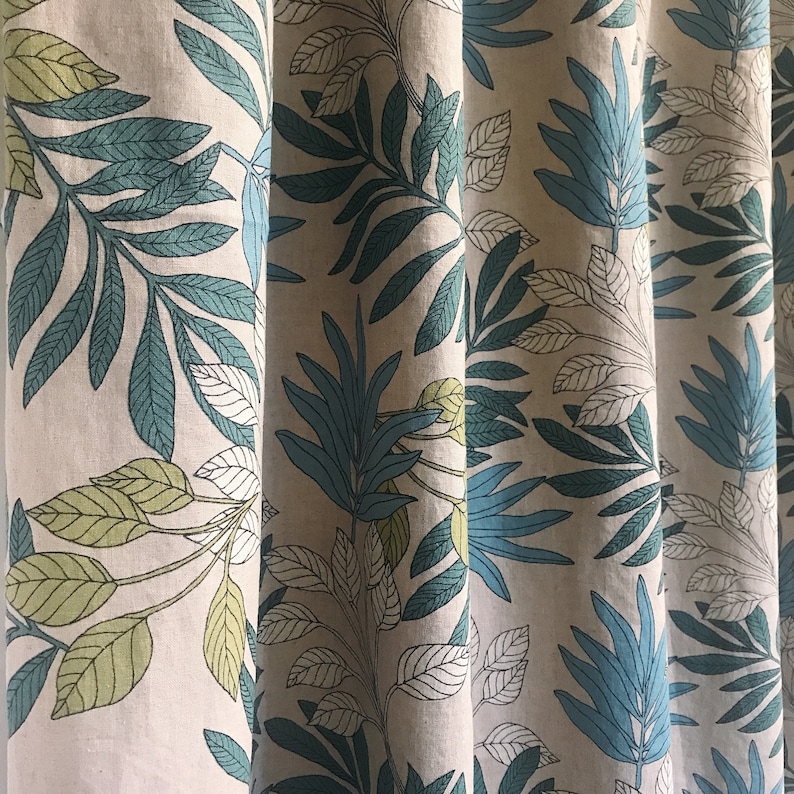 Modern Vintage Teal Green Leaves Pattern Washed Linen Cotton - Etsy