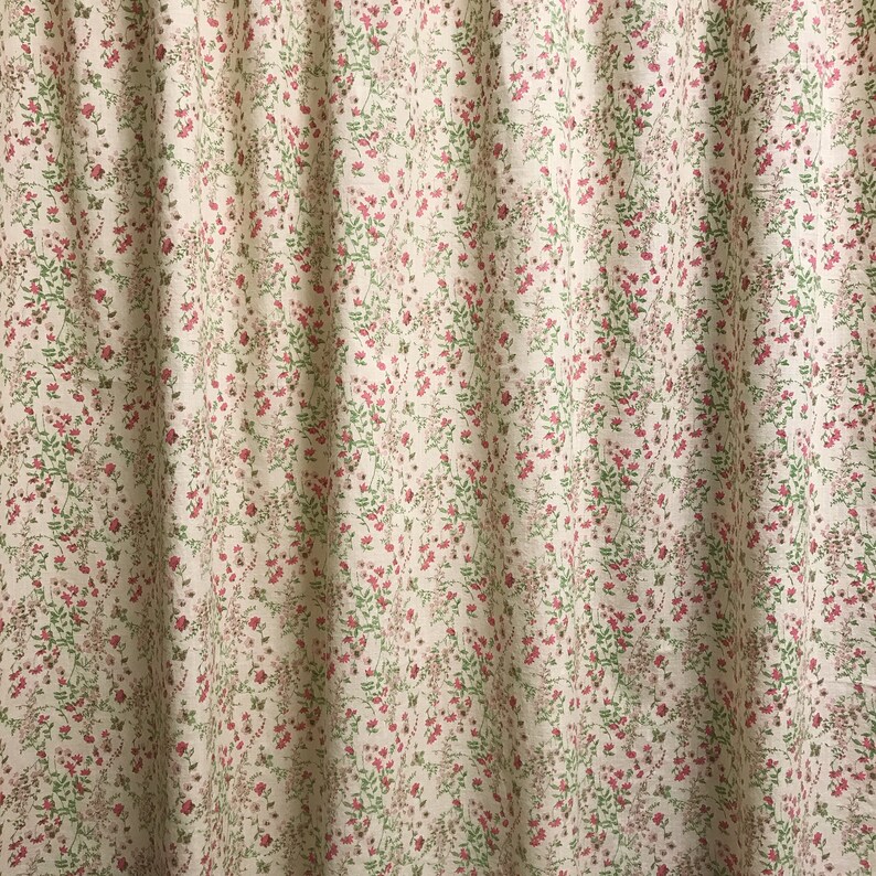 Modern Vintage Pink Green Floral Pattern Washed Cotton Curtain - Etsy