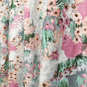 Modern Vintage Pink Coral Abstract Floral Pattern Washed Linen Cotton ...