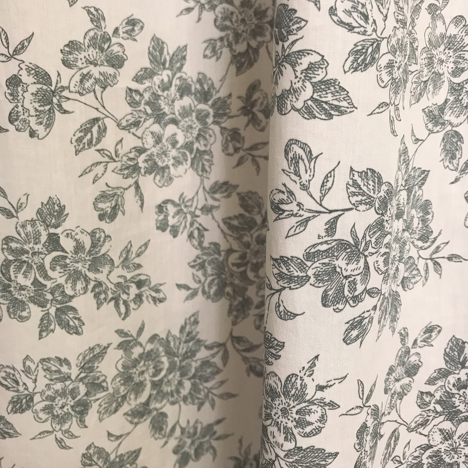 Modern Vintage Grey Floral Pattern Soft Cotton Curtain Ivory | Etsy