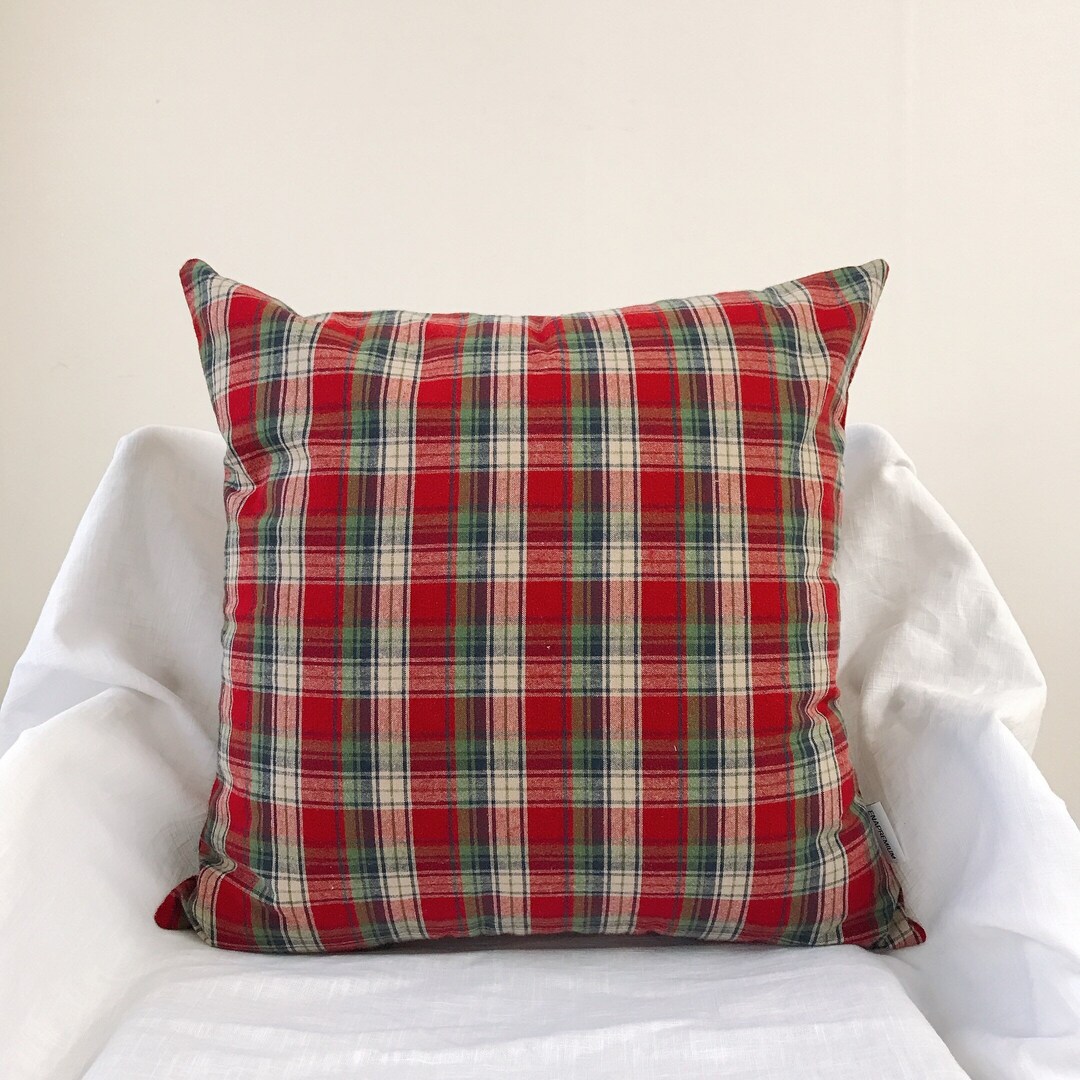Red Green Tartan Plaid Pattern Print Brushed Cotton Decorative Square ...