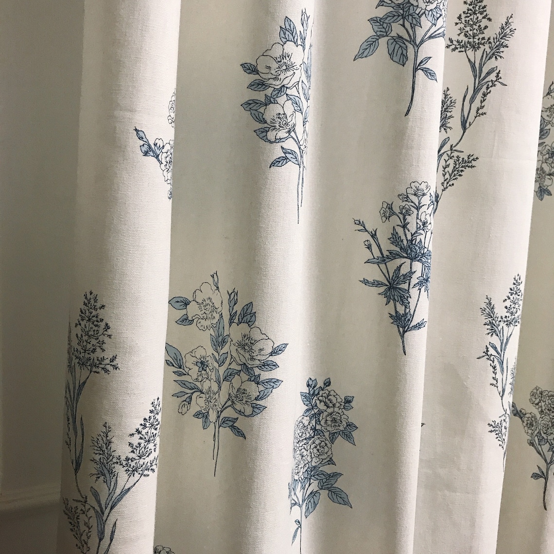 Modern Vintage Blue Floral Pattern Linen Cotton Curtain Ivory - Etsy
