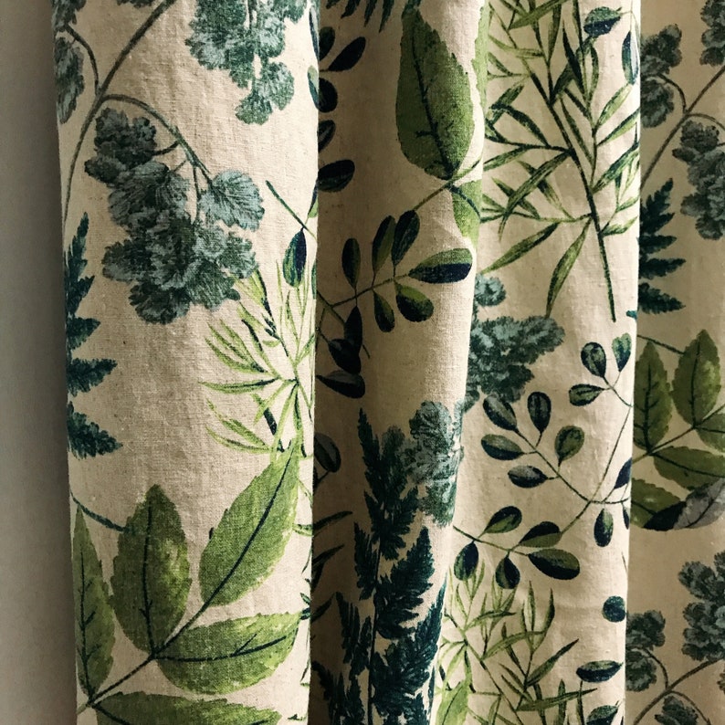 Modern Vintage Green Leaf Pattern Washed Linen Cotton Curtain - Etsy