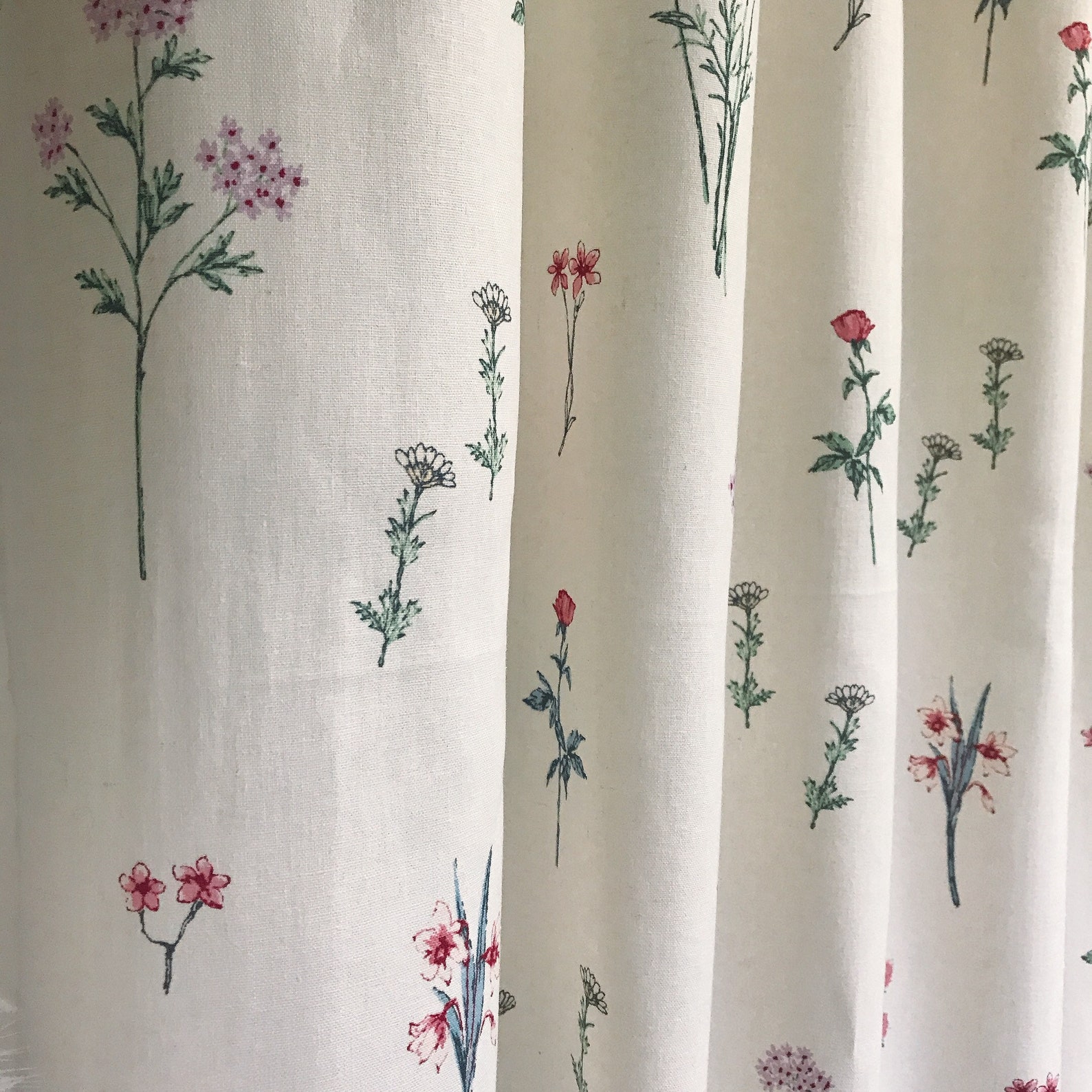 Modern Vintage Floral Pattern Linen Cotton Curtain Ivory - Etsy