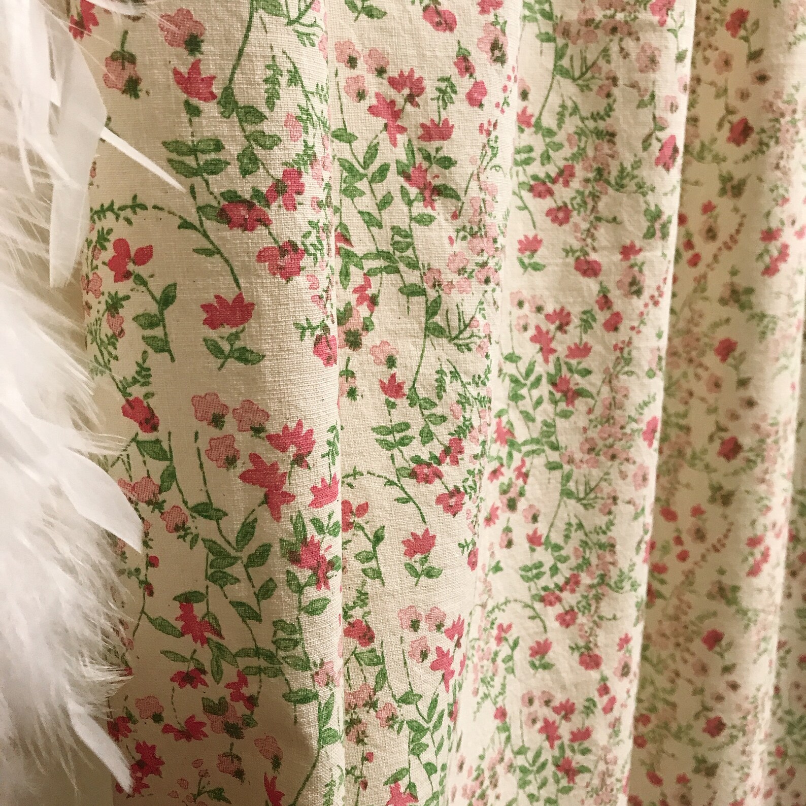 Modern Vintage Pink Green Floral Pattern Washed Cotton Curtain - Etsy