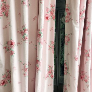 Modern Vintage Pink Large Floral Pattern Washed Linen Cotton Curtains ...