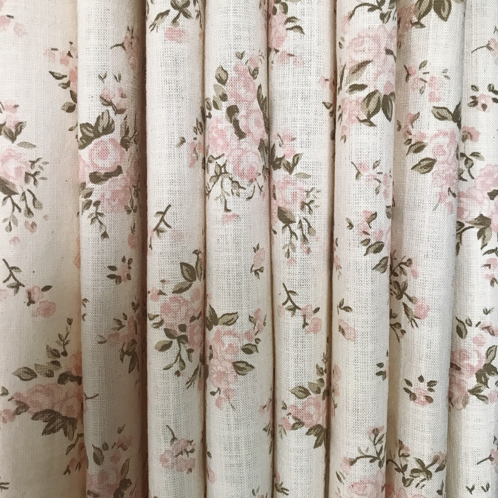 Modern Vintage Pink Roses Pattern Washed Cotton Curtain | Etsy