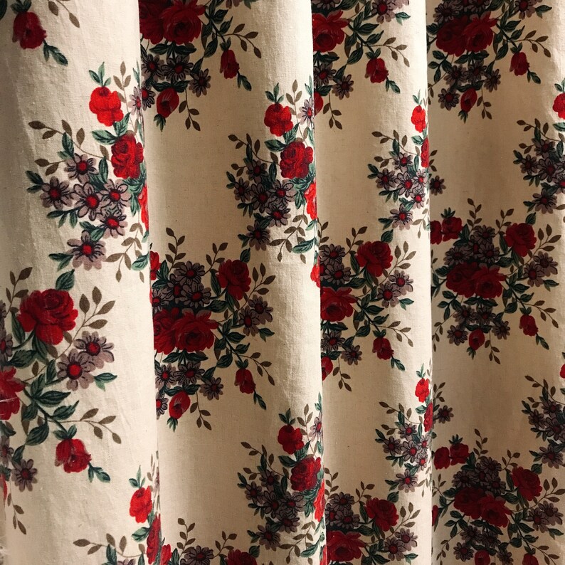 Modern Vintage Dark Red Floral Pattern Washed Linen Cotton - Etsy