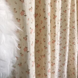 Modern Vintage Pink Floral Pattern Washed Cotton Curtain Natural Beige ...