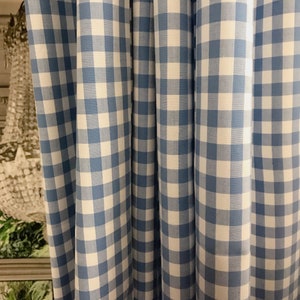 Modern Vintage Light Blue Tiny Checkered Gingham Curtain With White ...