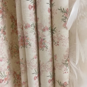 Modern Vintage Rosy Pink Tiny Floral Washed Linen Cotton Curtain ...