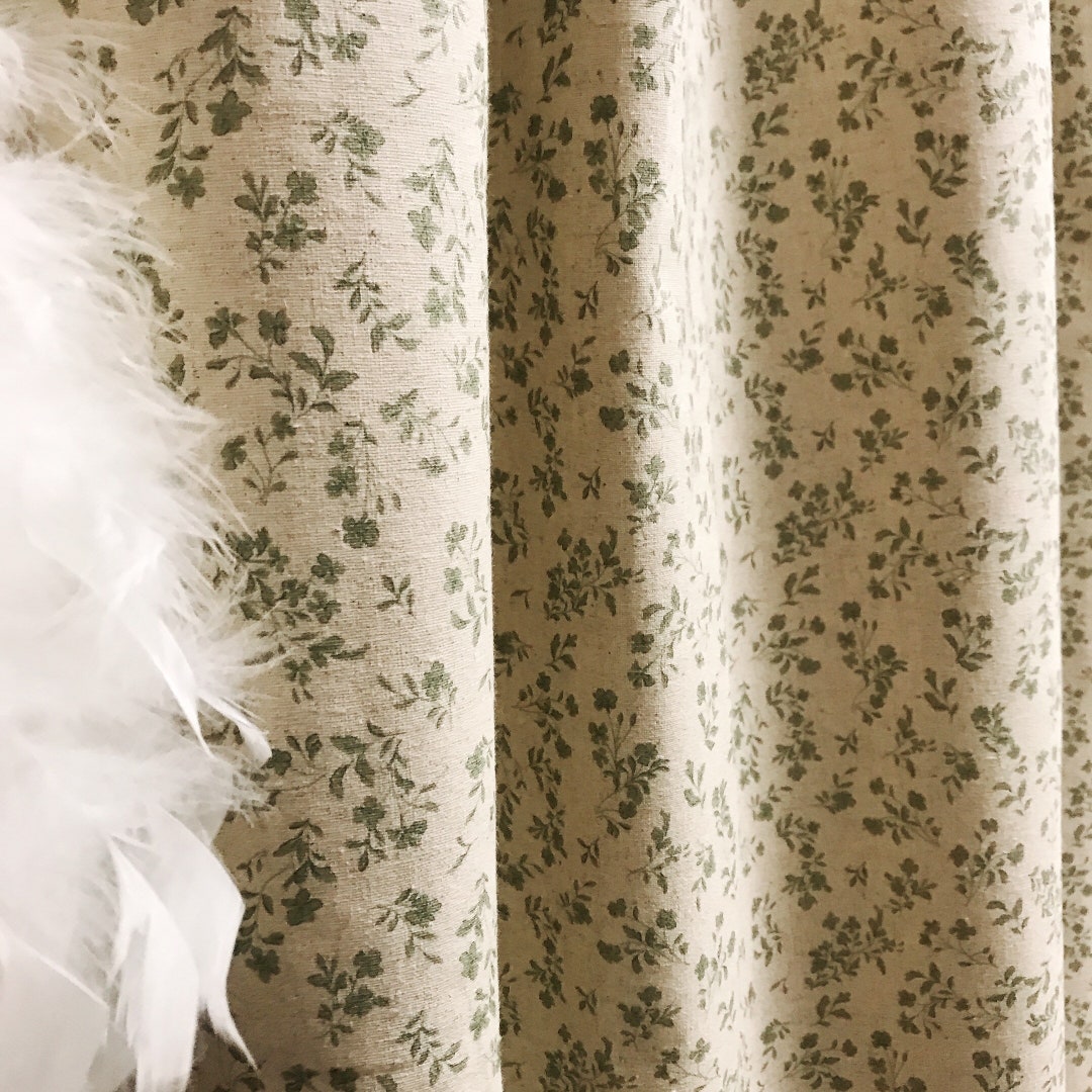 Modern Vintage Sage Green Floral Pattern Washed Linen Cotton - Etsy UK
