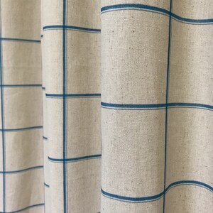 Modern Vintage Blue Check Plaid Pattern Washed Linen Cotton Curtain ...