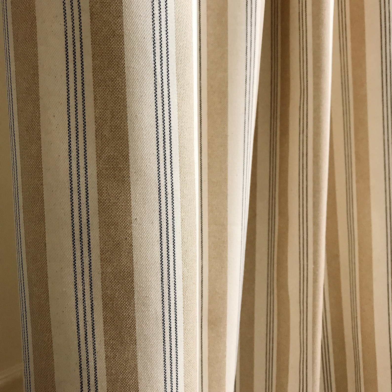 Modern Vintage Beige Ivory Vertical Stripes and Dark Navy Wavy Striped ...