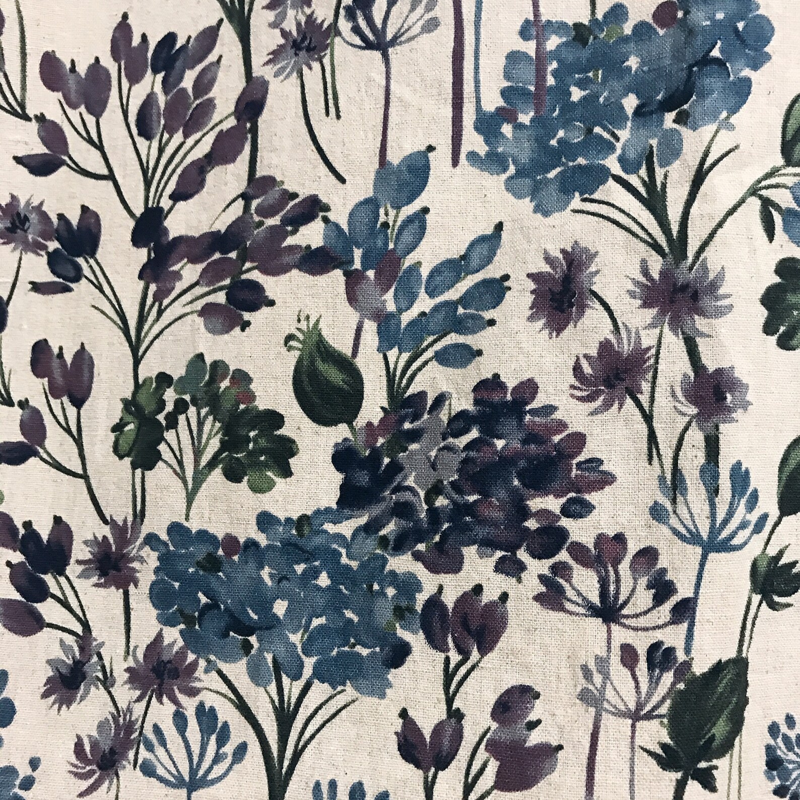 Modern Vintage Purple Blue Floral Pattern Linen Cotton Curtain - Etsy