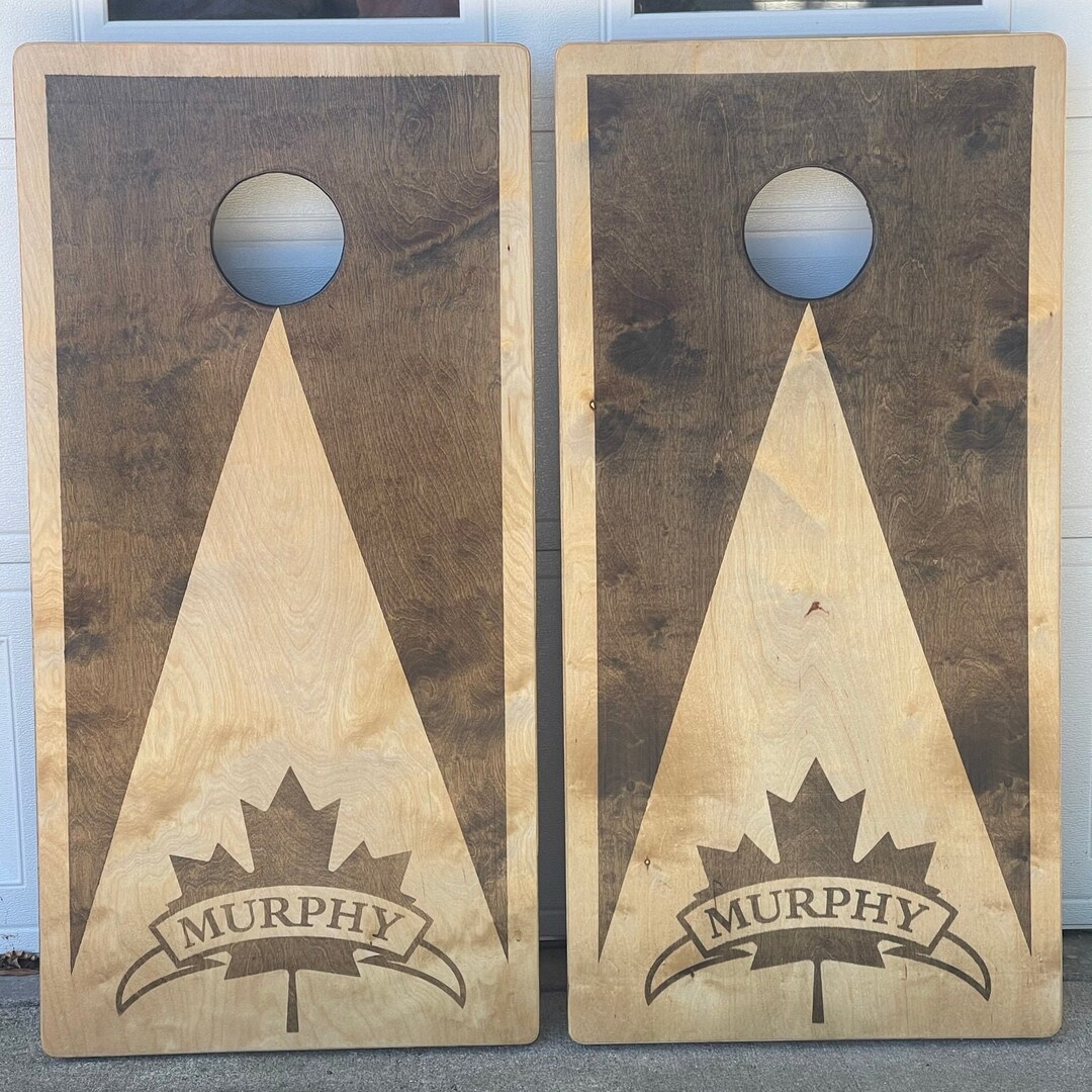 Custom Cornhole - Bean Bag Toss - Stained Triangle With Maple Leaf - Etsy