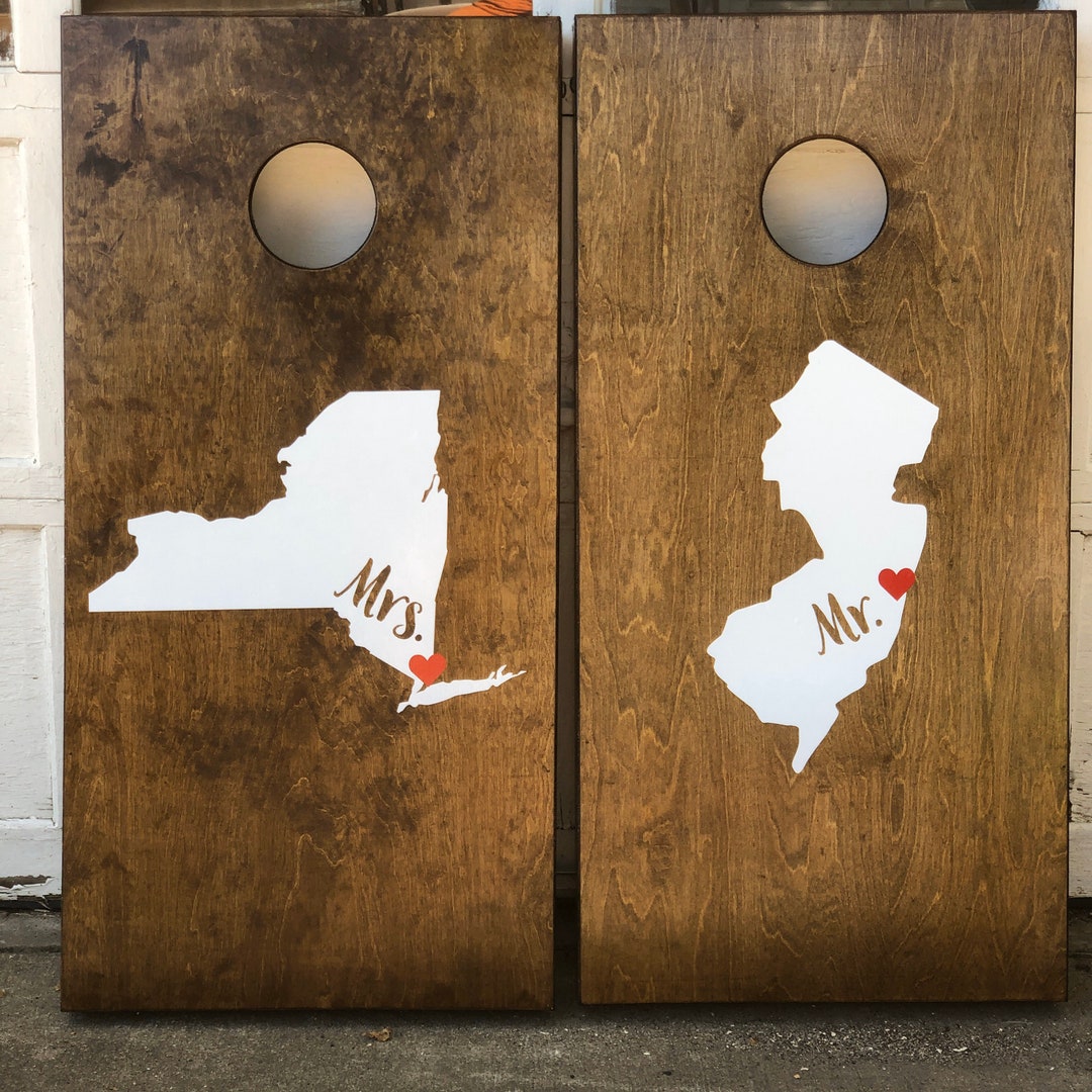 Custom Cornhole Boards - Bean Bag Toss - Home State With Mr & Mrs - Etsy