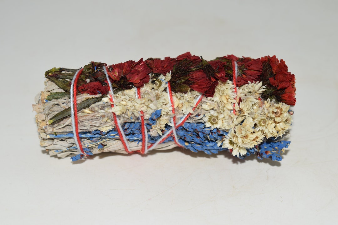 White Sage, Mullein, Red Sinuata, Blue Sudan Smudge Stick- Blessings ...