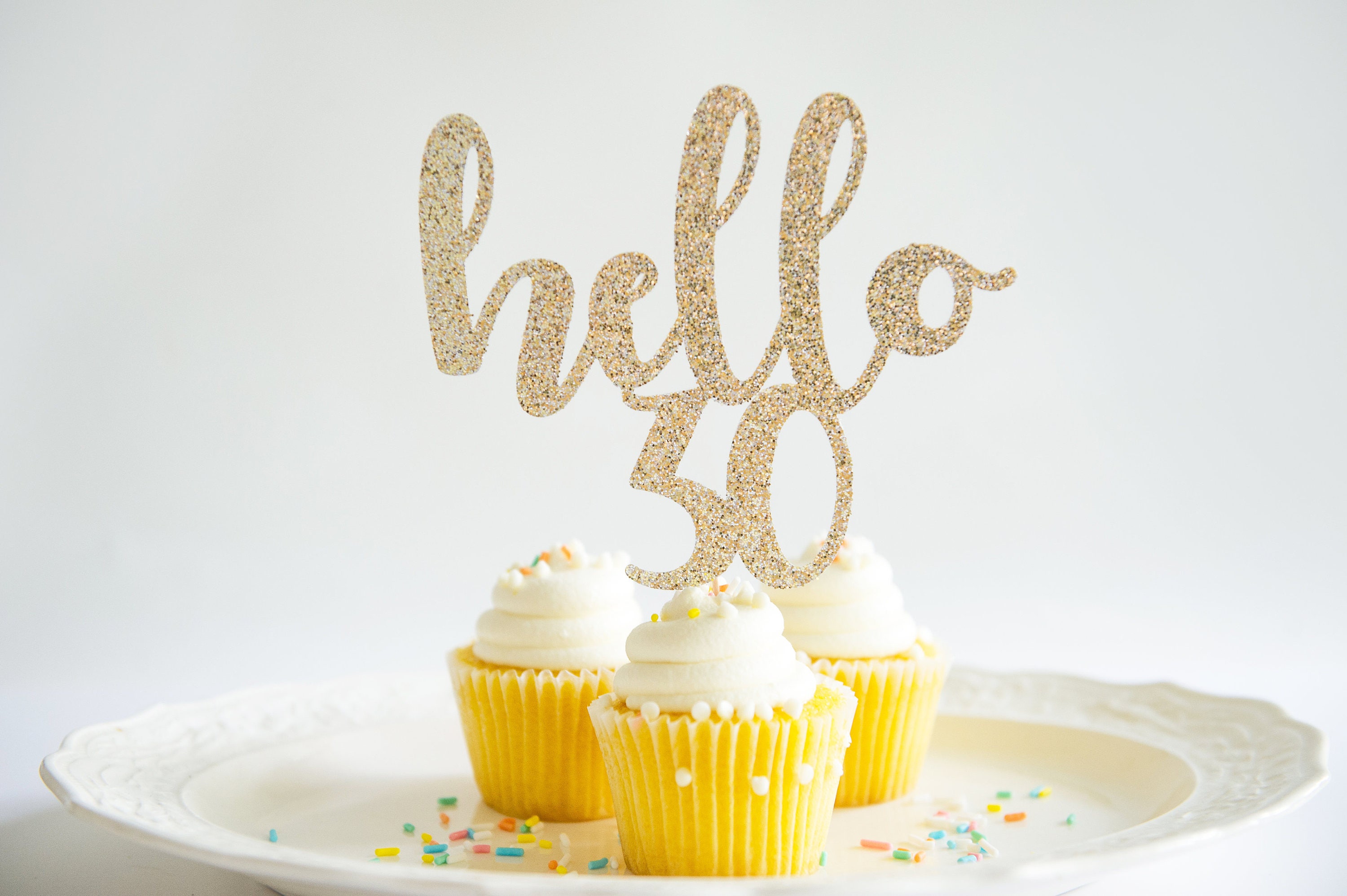 Hello 30 Happy Birthday Cake Topper Thirty Years Glitter | Etsy