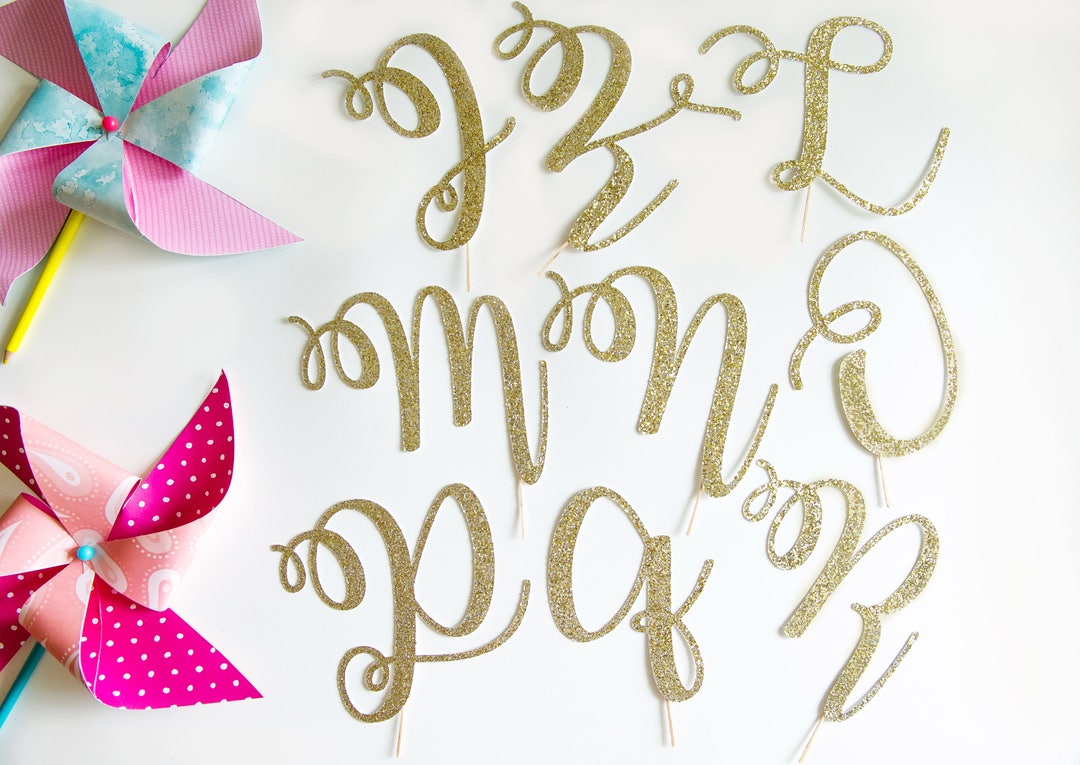 Script Letter J, K, L, M, N, O, P, Q, R Cake Topper, Wedding Day, Last ...