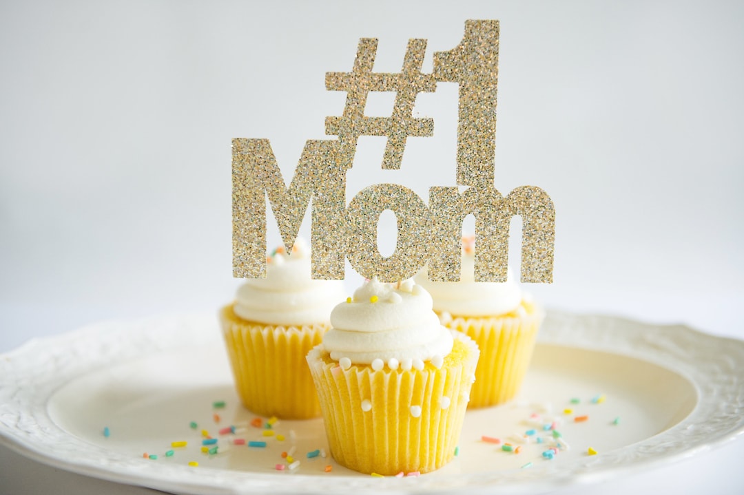 Number One Mom Glitter Cake Topper, Mother's Day Decoration - Etsy
