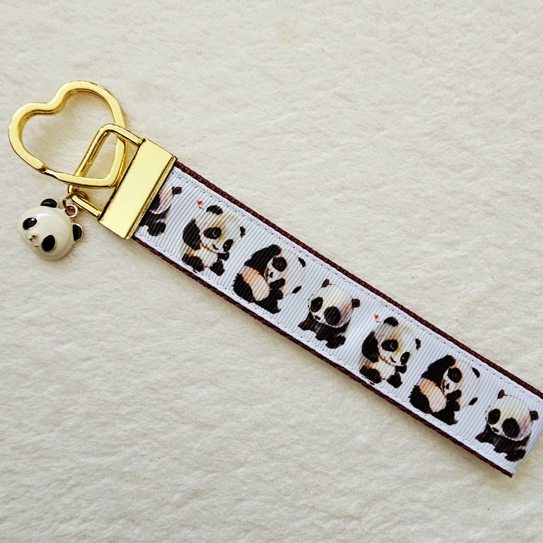 Panda Key Fob Heart Wristlet: Gold Hardware, Enameled Panda Charm - Etsy
