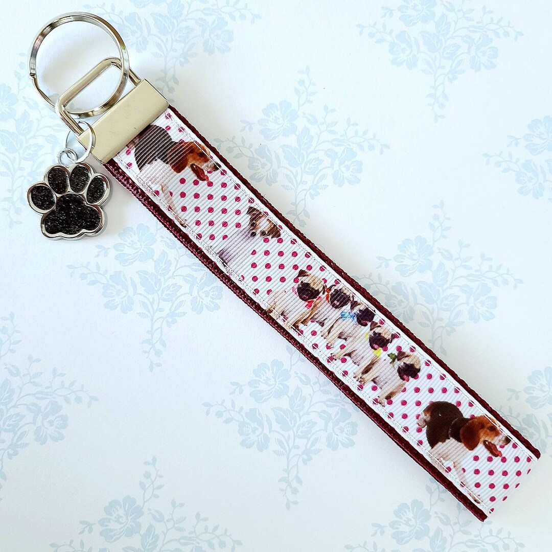 Adorable Hound Pug Key Fob Wristlet , Pug Key Chain, Hound Key Chain ...