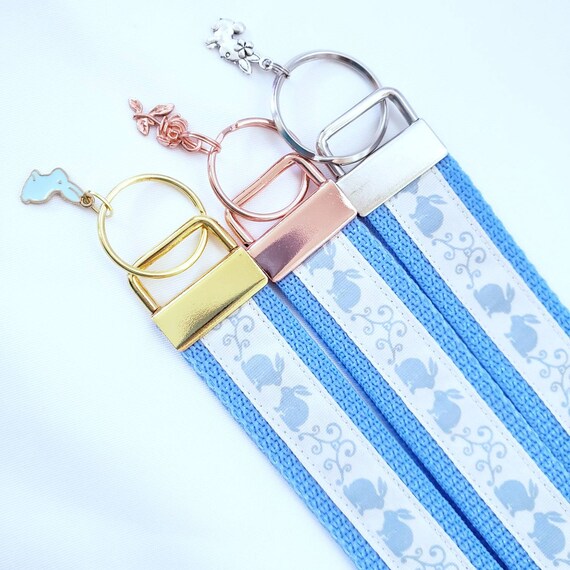 Country Bunnies in Blue on Key Fob Wristlet Bunny Keychain - Etsy
