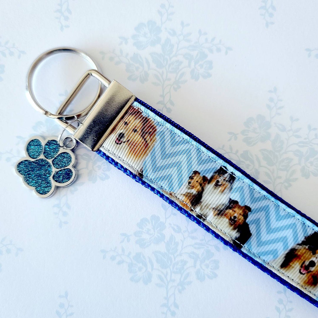 Sheltie Key Fob Wristlet, Key Chain With Glittered Enameled Paw Print ...