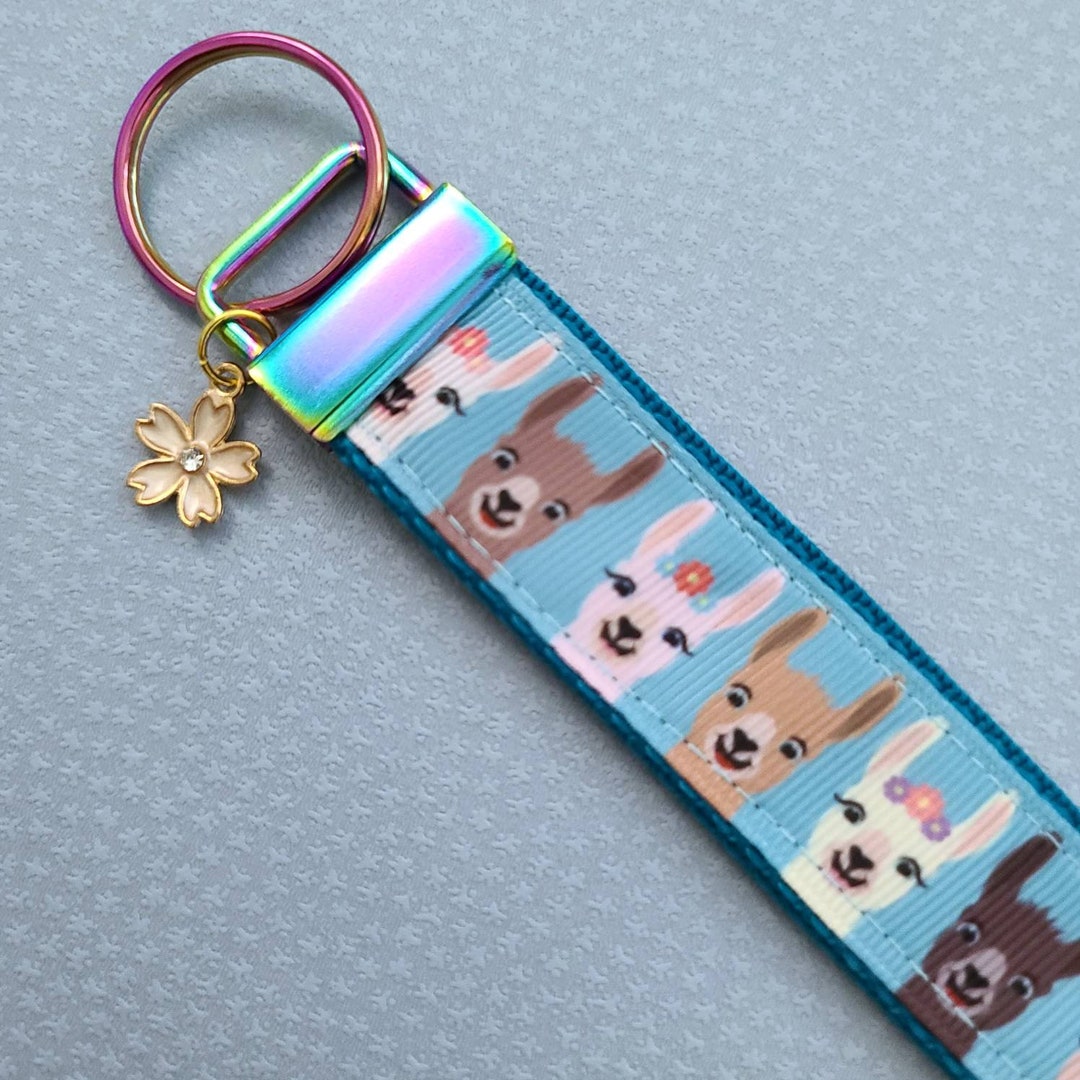 Llamas Alpacas Smiling on Rainbow Hardware Key Fob / Wristlet / Key ...