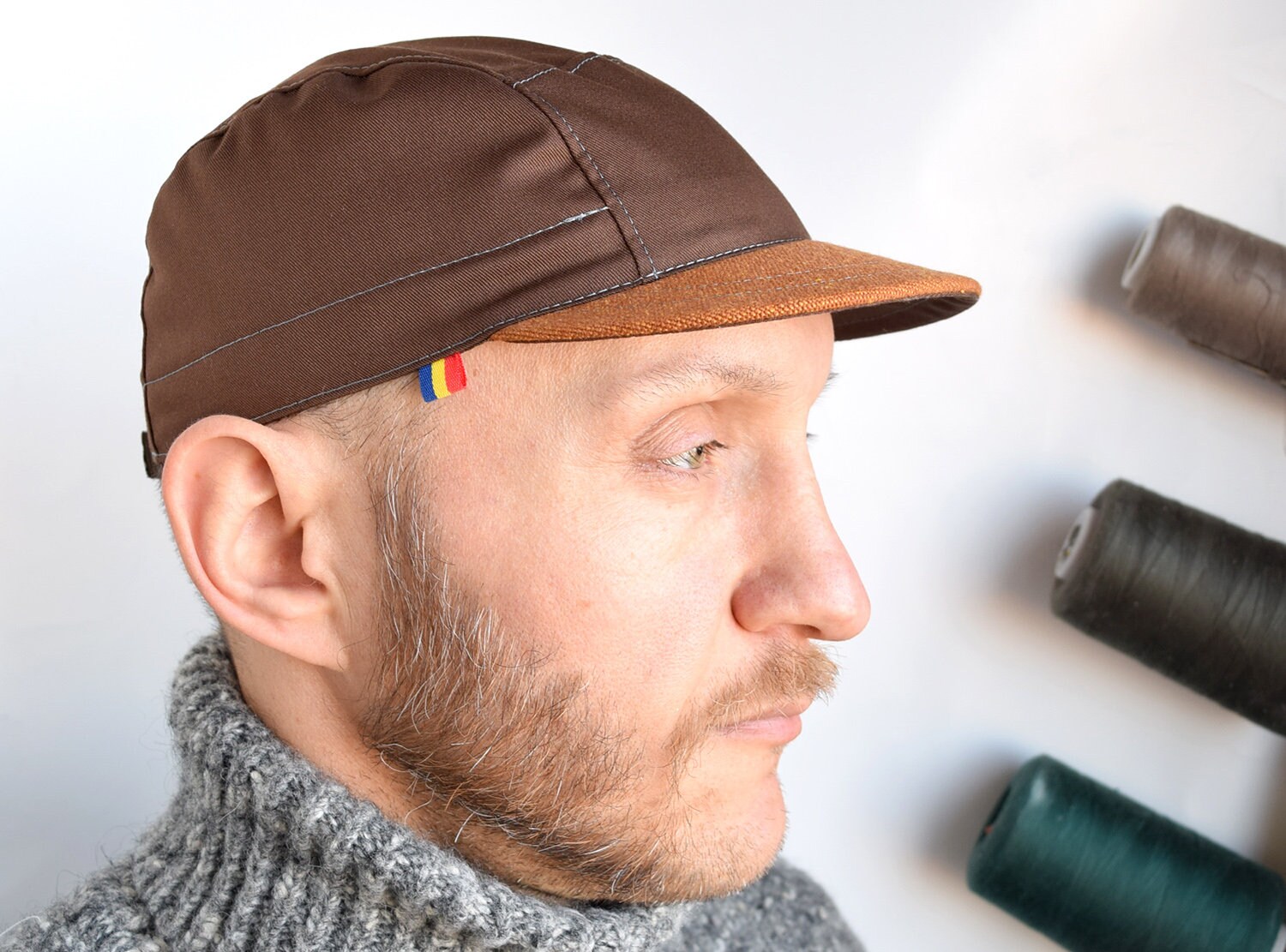Brown and Burnt Orange Strapback Cap, Cotton 5 Panel Hat, Medium Brim ...