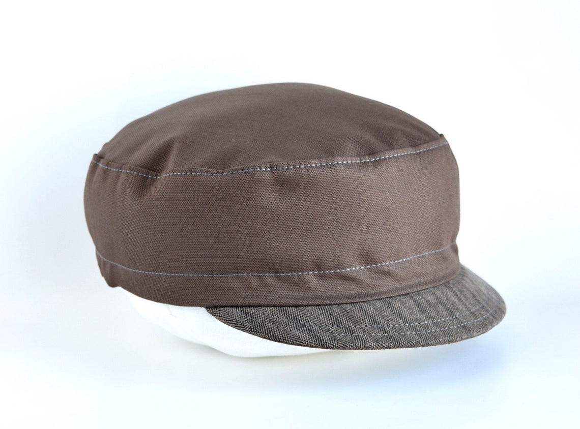 Brown kepi cycling cap Army style cap Short brim Cotton | Etsy