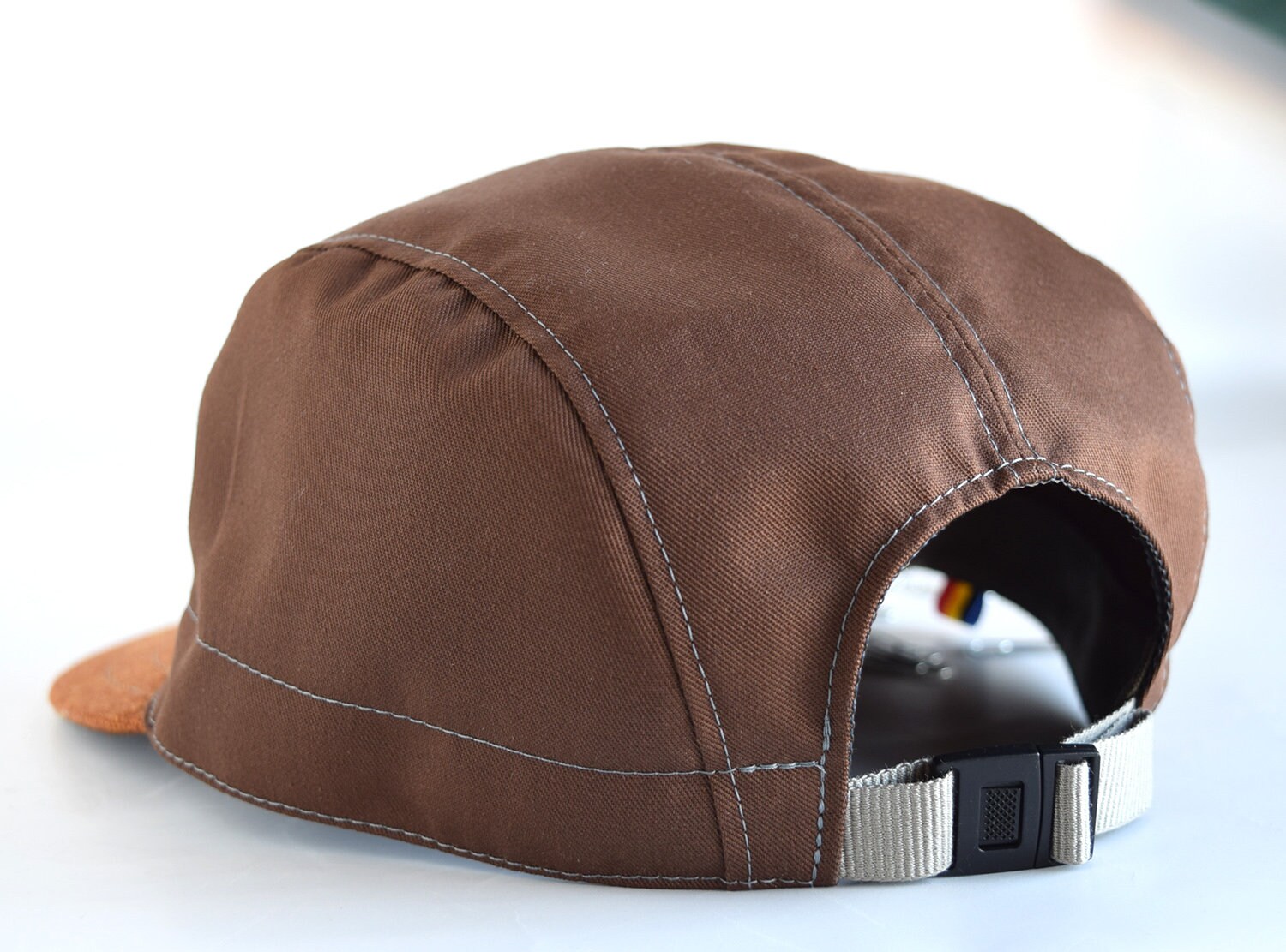 Brown and Burnt Orange Strapback Cap, Cotton 5 Panel Hat, Medium Brim ...