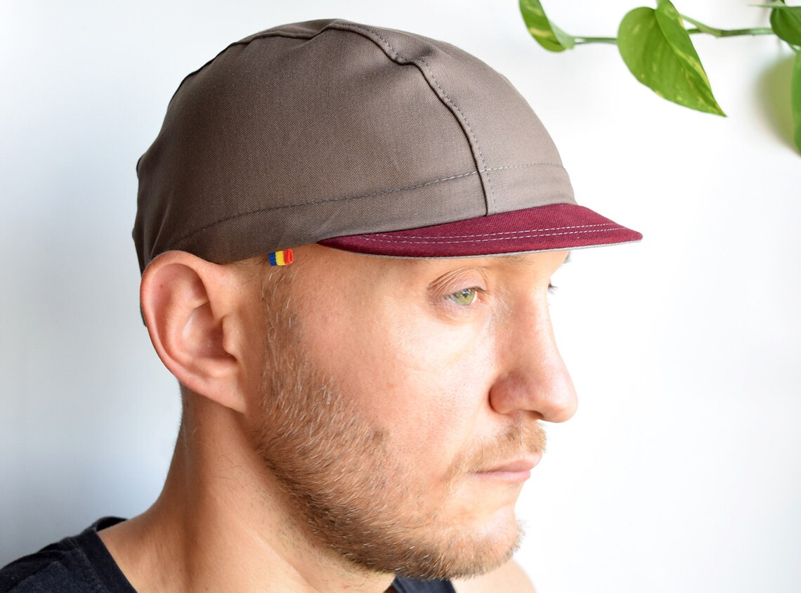 Brown kepi cycling cap Classical 3 panel cap Short burgundy | Etsy