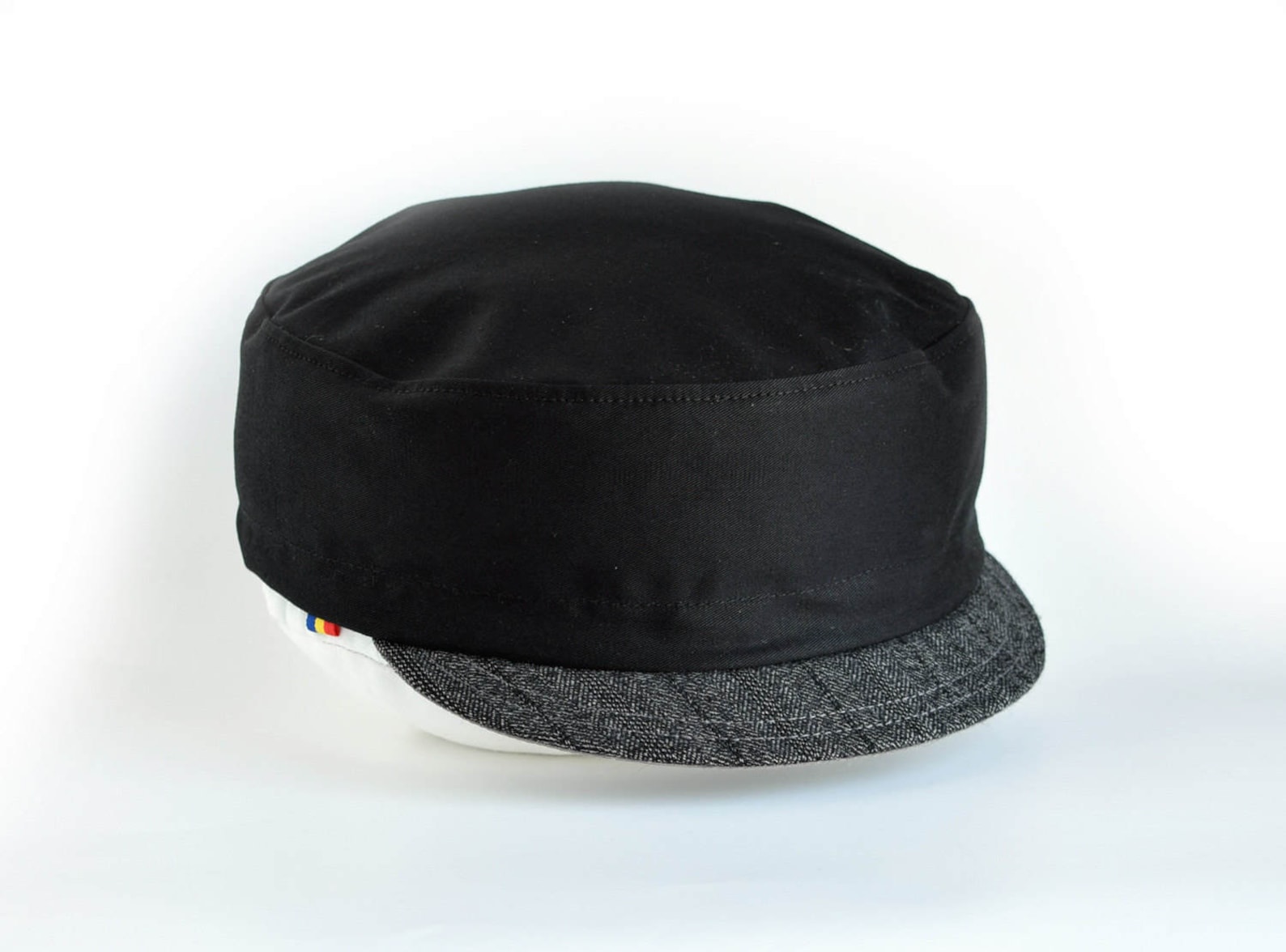 Black Kepi Cycling Cap, Army Style Cotton Hat, Short Grey Wool Brim - Etsy