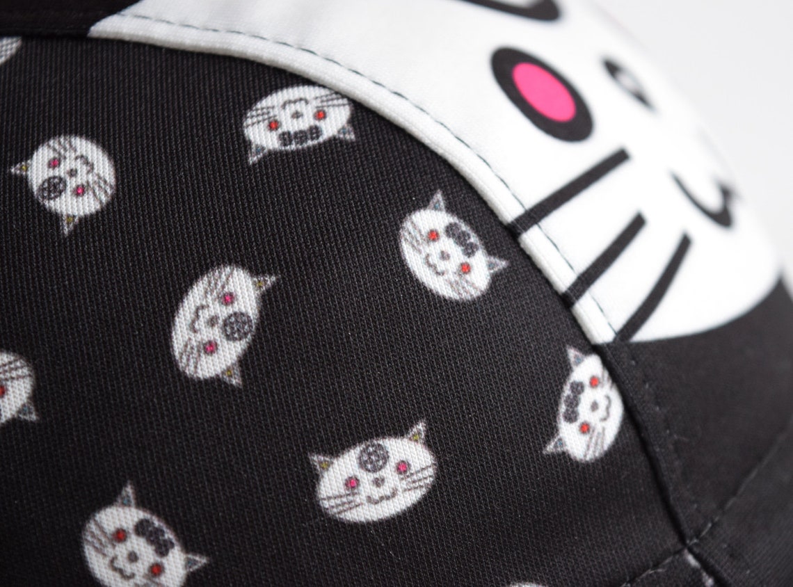 Black Cycling Cap With Satanic Cat Print, Spandex Cycle Hat, Pentagram ...