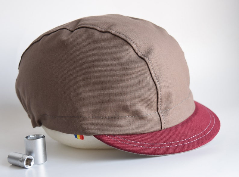 Brown Kepi Cycling Cap, Classical 3 Panel Cap, Short Burgundy Brim - Etsy