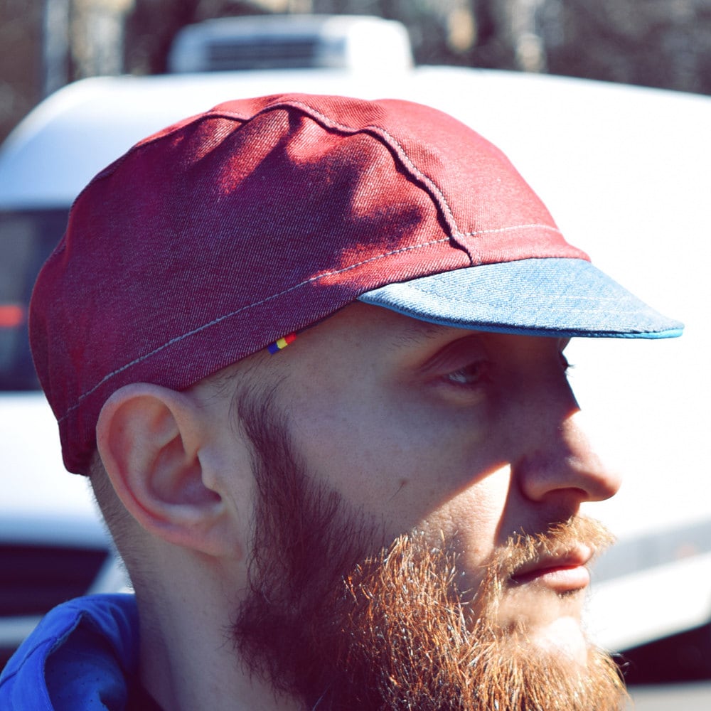Red and Blue Cycle Cap. Cotton Cycling Hat With Upcycled Brim. - Etsy