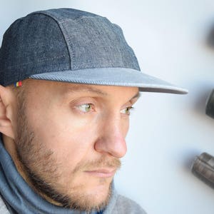 Greyish Blue Snapback Hat, Cotton 5 Panel Hat, Light Blue Brim Baseball ...