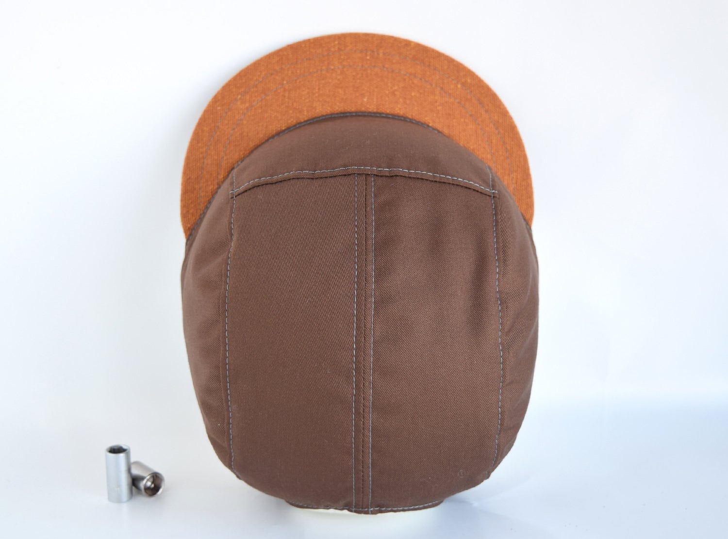 Brown and Burnt Orange Strapback Cap, Cotton 5 Panel Hat, Medium Brim ...
