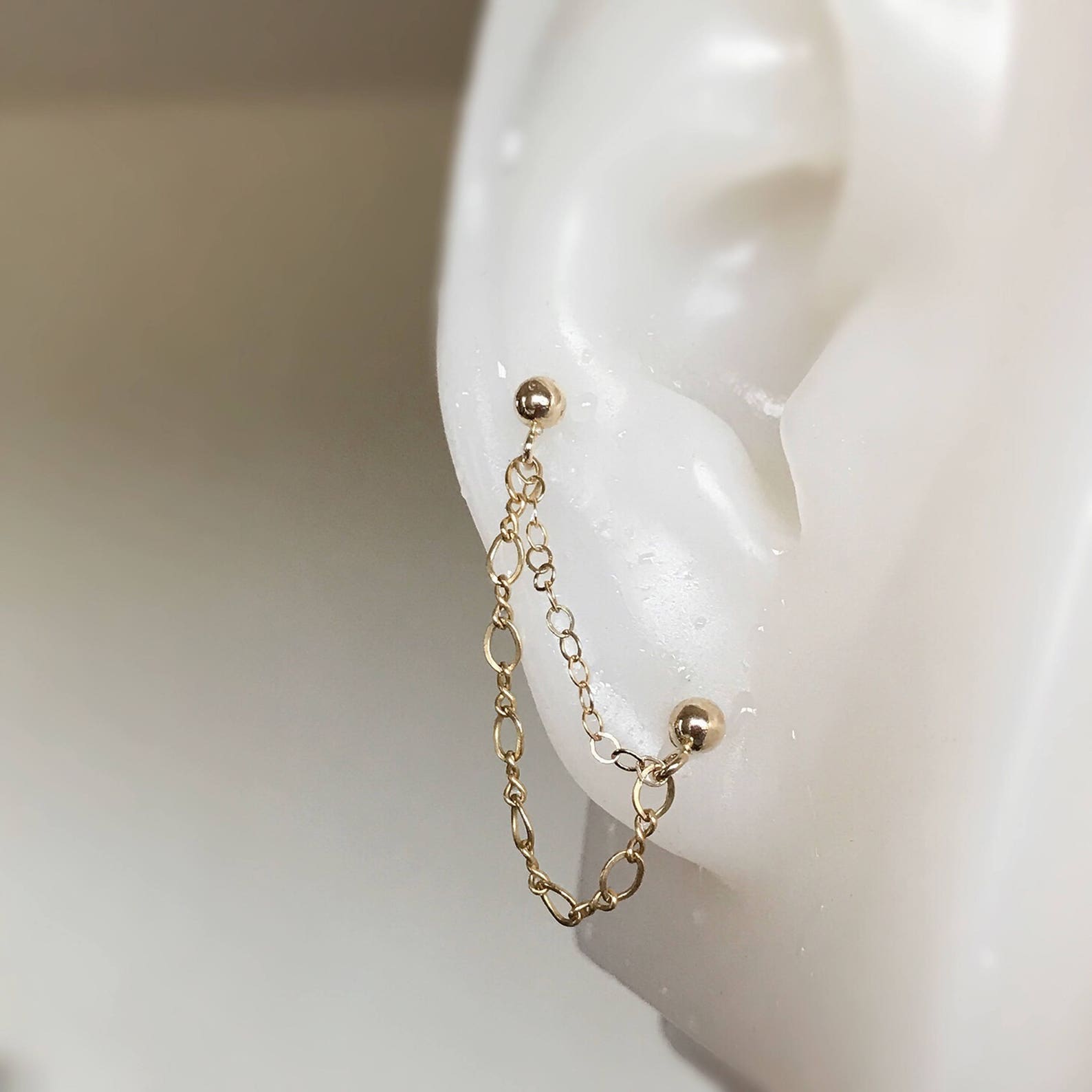 14k Gold Filled/925 Sterling Silver-2 Holes Double Chains Lobe - Etsy