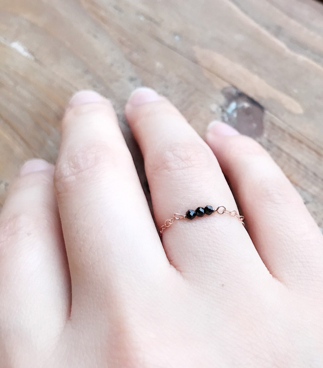 Black Spinel Chain Ring-925 Sterling Silver, 14k Gold/ Rose Gold Filled ...