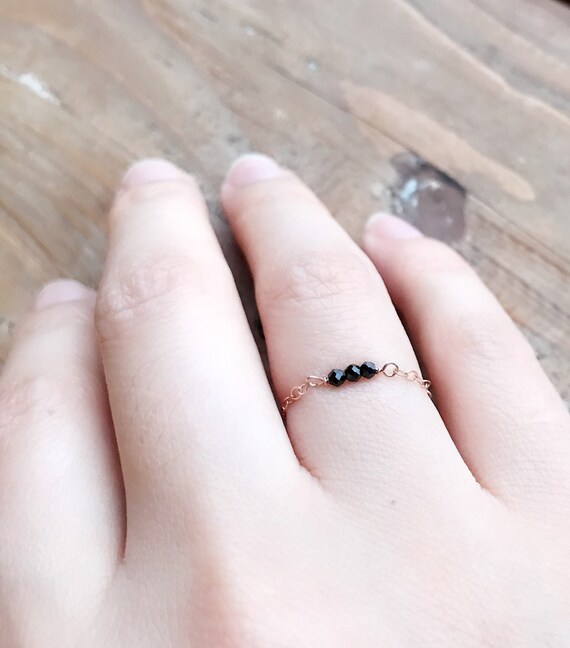 Black Spinel Chain Ring-925 Sterling Silver 14k Gold/ Rose - Etsy