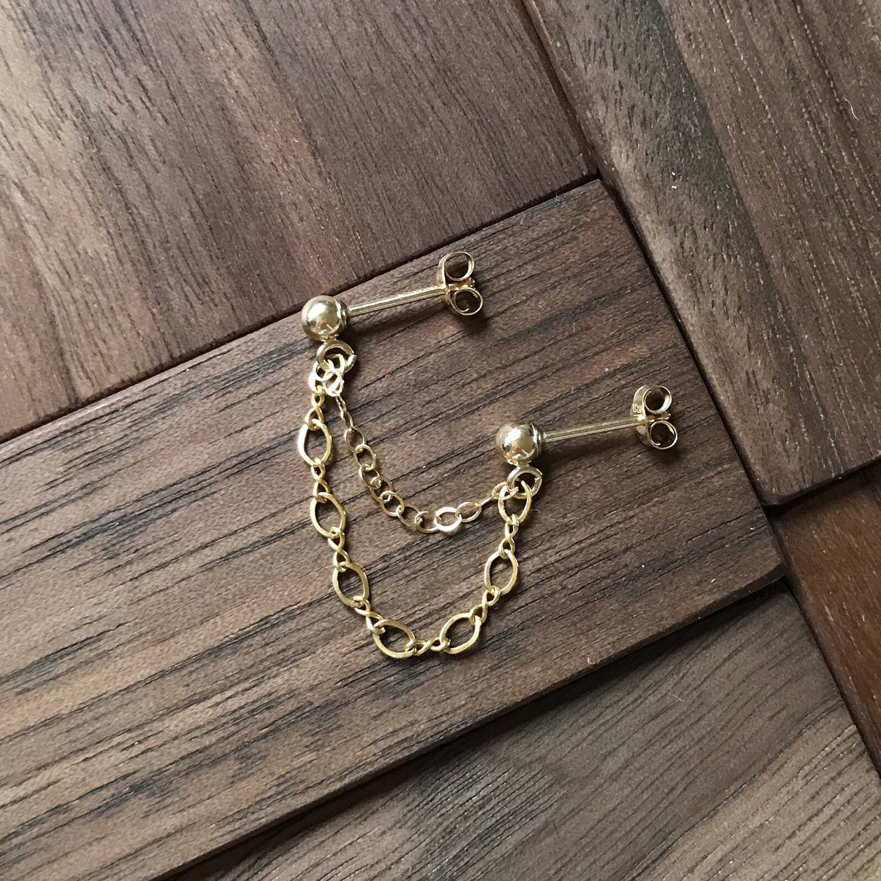 14k Gold Filled/925 Sterling Silver-2 Holes Double Chains Lobe - Etsy