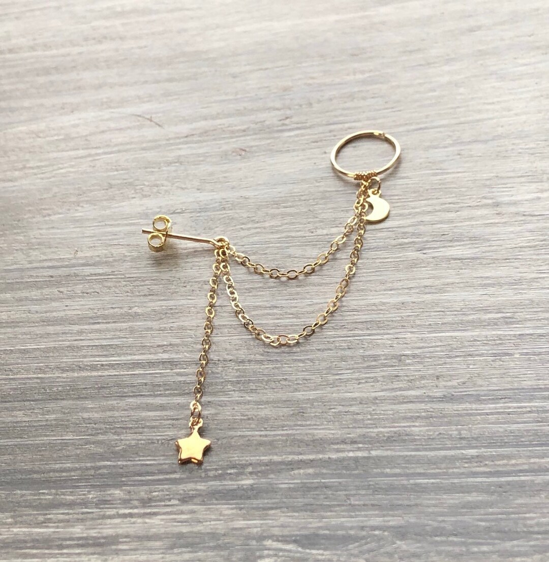 Moon Star Conch Lobe Chains Earring - 14K Gold Filled, Rose Gold ...